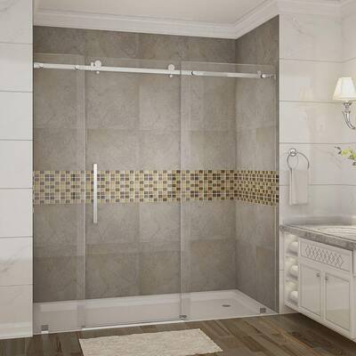 Aston Moselle 48 in. x 77-1/2 in. Completely Frameless Sliding Shower Door in Stainless Steel ...