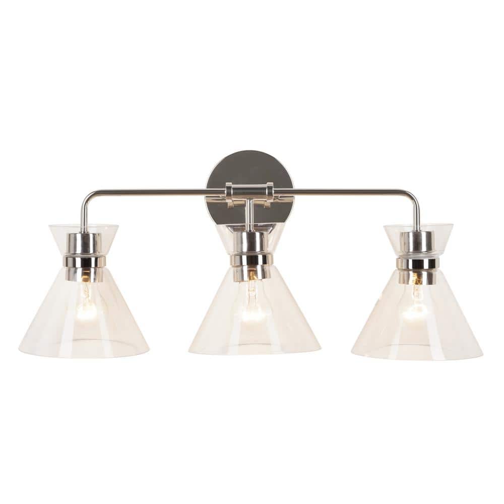 Alsy 24 in. 3-Light Polished Nickel Vanity Light with Clear Glass ...