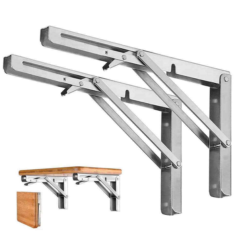 Angel Sar 10 in. Stainless Steel Folding Shelf Brackets for Table Bench ...