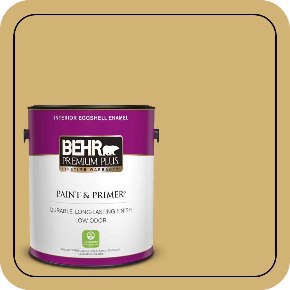 BEHR PREMIUM PLUS 1 gal. #M320-5 Dried Chamomile Eggshell Enamel Low ...