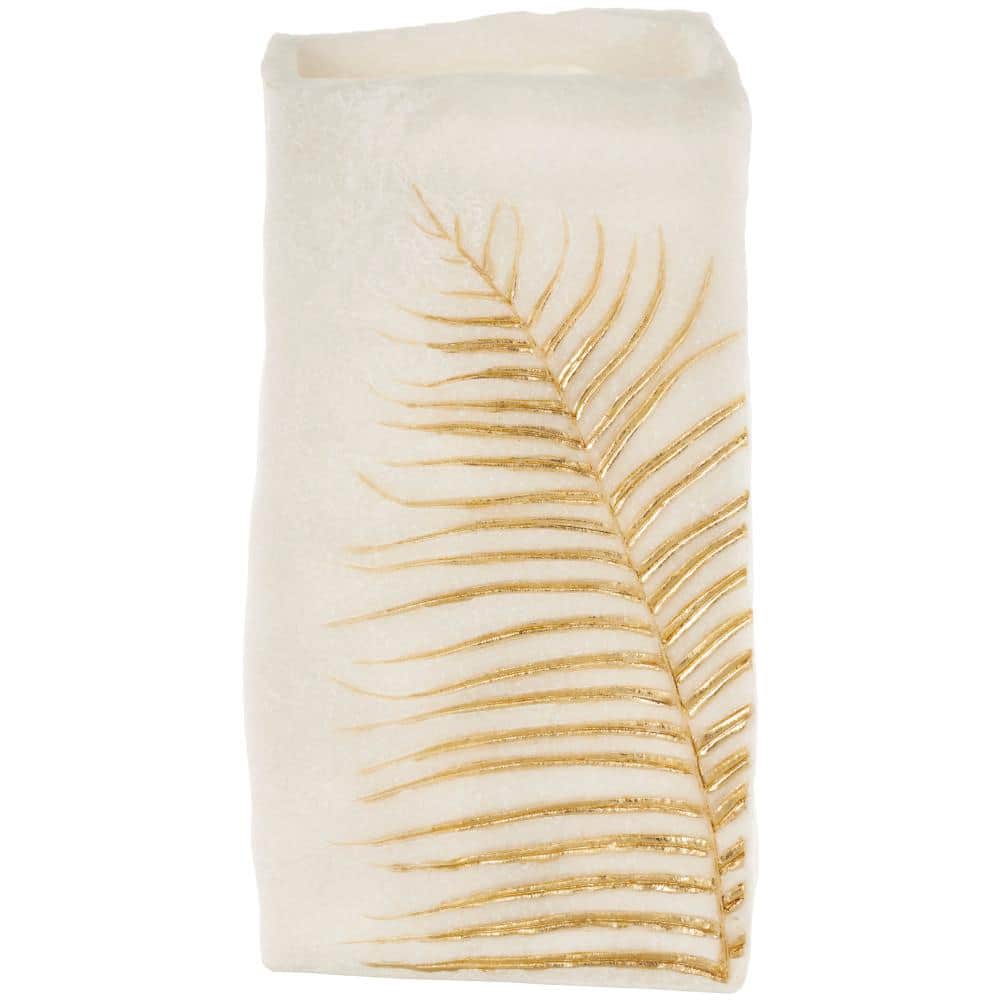 Litton Lane 13 in. White Polystone Leaf Decorative Vase with Gold Leaf ...