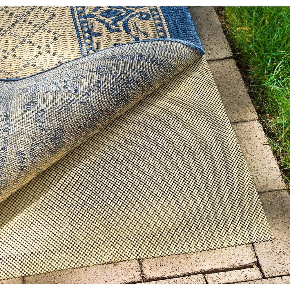 SAFAVIEH Cream 8 ft. x 11 ft. Outdoor Non-Slip Grip Dual Surface 2 in ...