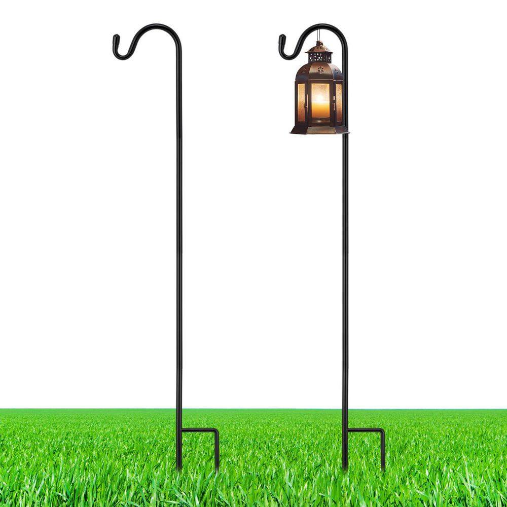 .N/A 24 Inch Black Steel Shepherd Hooks with 2 Hooks for Outdoor Garden ...