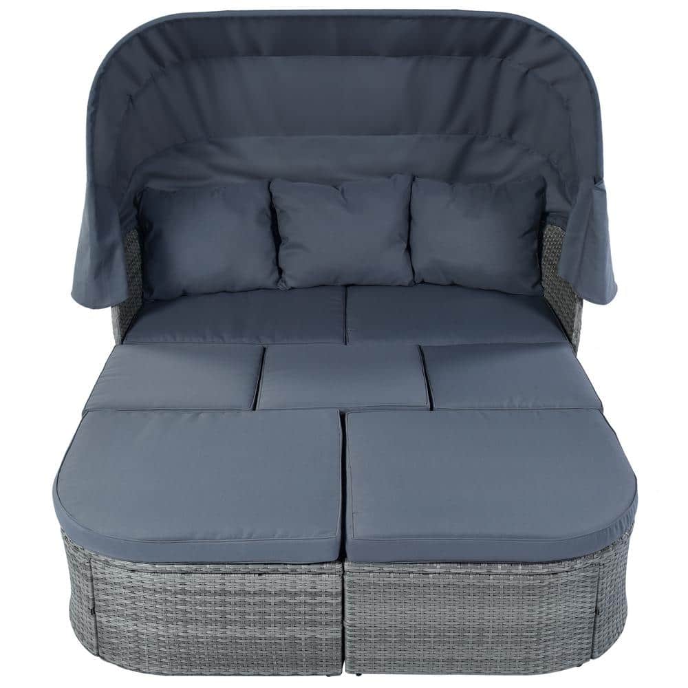 Gray Wicker Outdoor Day Bed Conversation Set, Patio Furniture Set ...