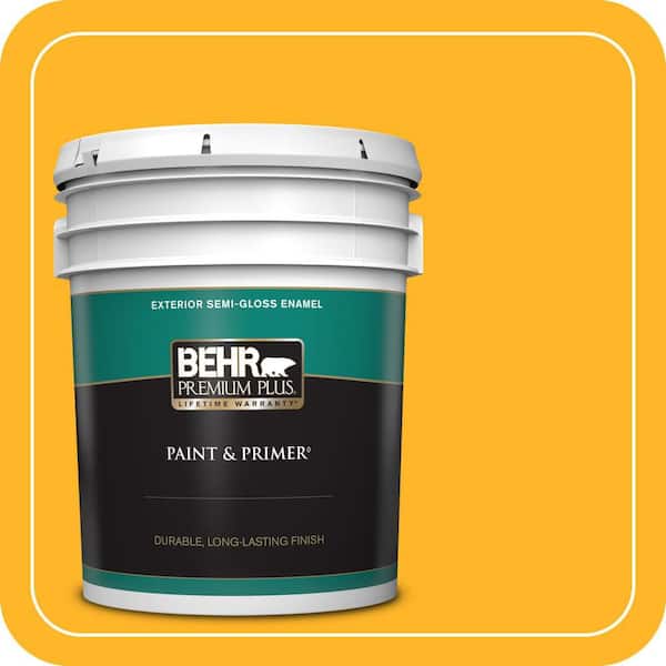 BEHR PREMIUM PLUS 5 gal. #P260-7 Extreme Yellow Semi-Gloss Enamel ...