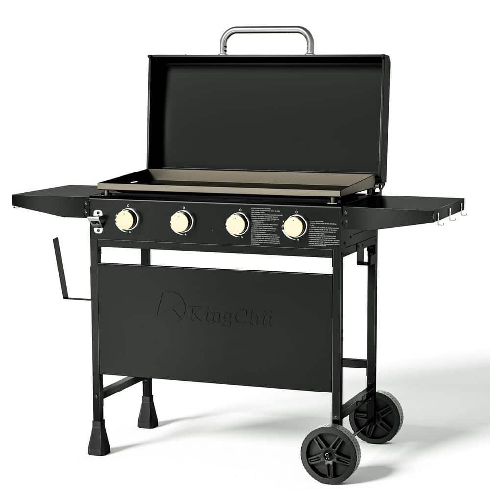 KingChii 4-Burner Propane Gas Grill 32 in. Flat Top Griddle in Black ...