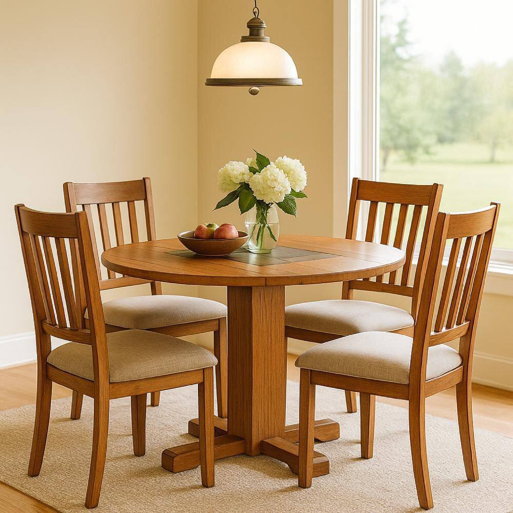 Benjara Marv Brown Wood 40 in. Pedestal Dining Table Seats 4 BM325177 ...