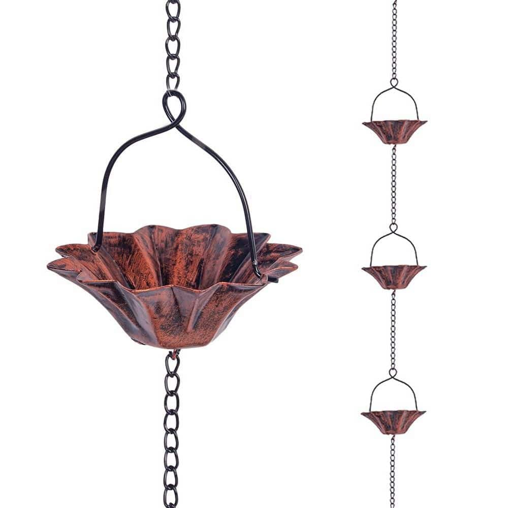 OGETFUUR 10 ft. Lotus Rain Chain, Rain Chains for Gutters, 12 Cups ...