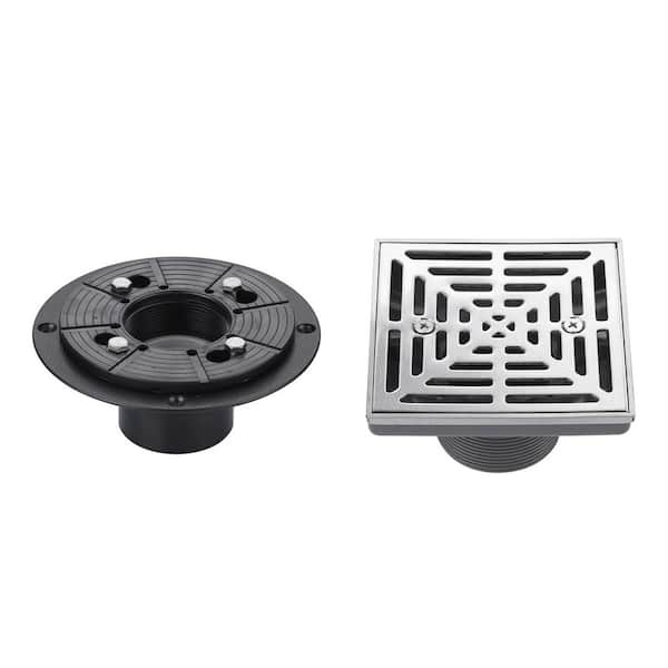 VEVETTA 4.5 in. Brushed Nickel Stainless Steel Square Shower Drain with ...