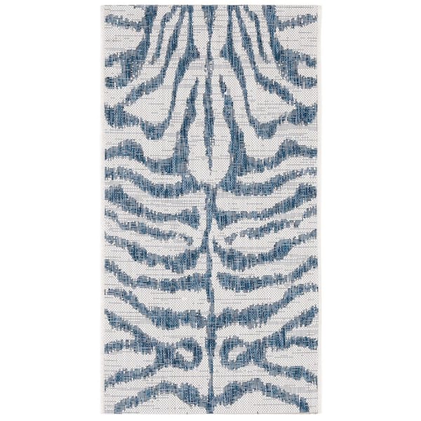 SAFAVIEH Courtyard Ivory/Navy 3 ft. x 5 ft. Zebra Indoor/Outdoor Area ...
