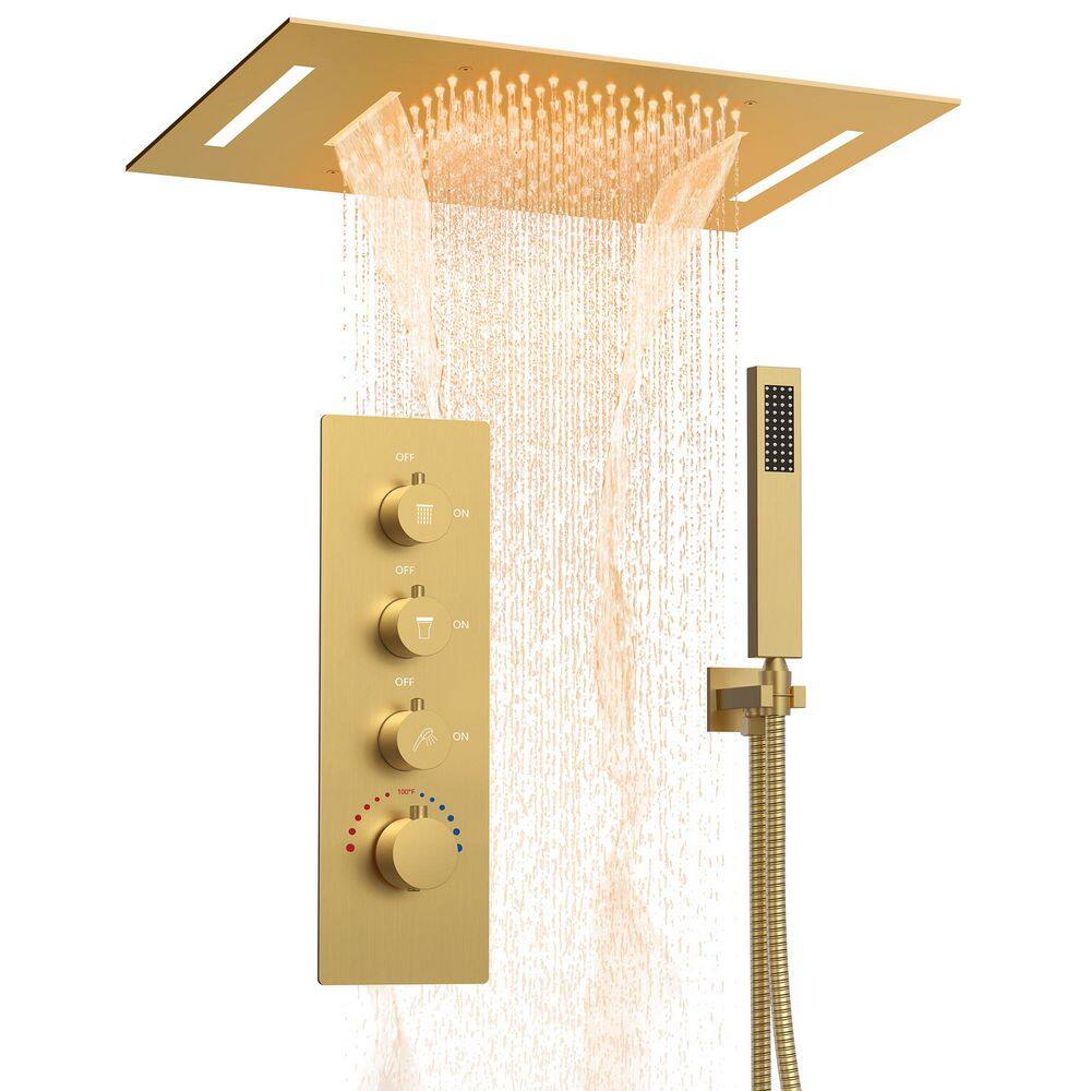 EVERSTEIN LED 7-Spray Ceiling Mount 23 in. L x 15 in. W Showerhead and ...