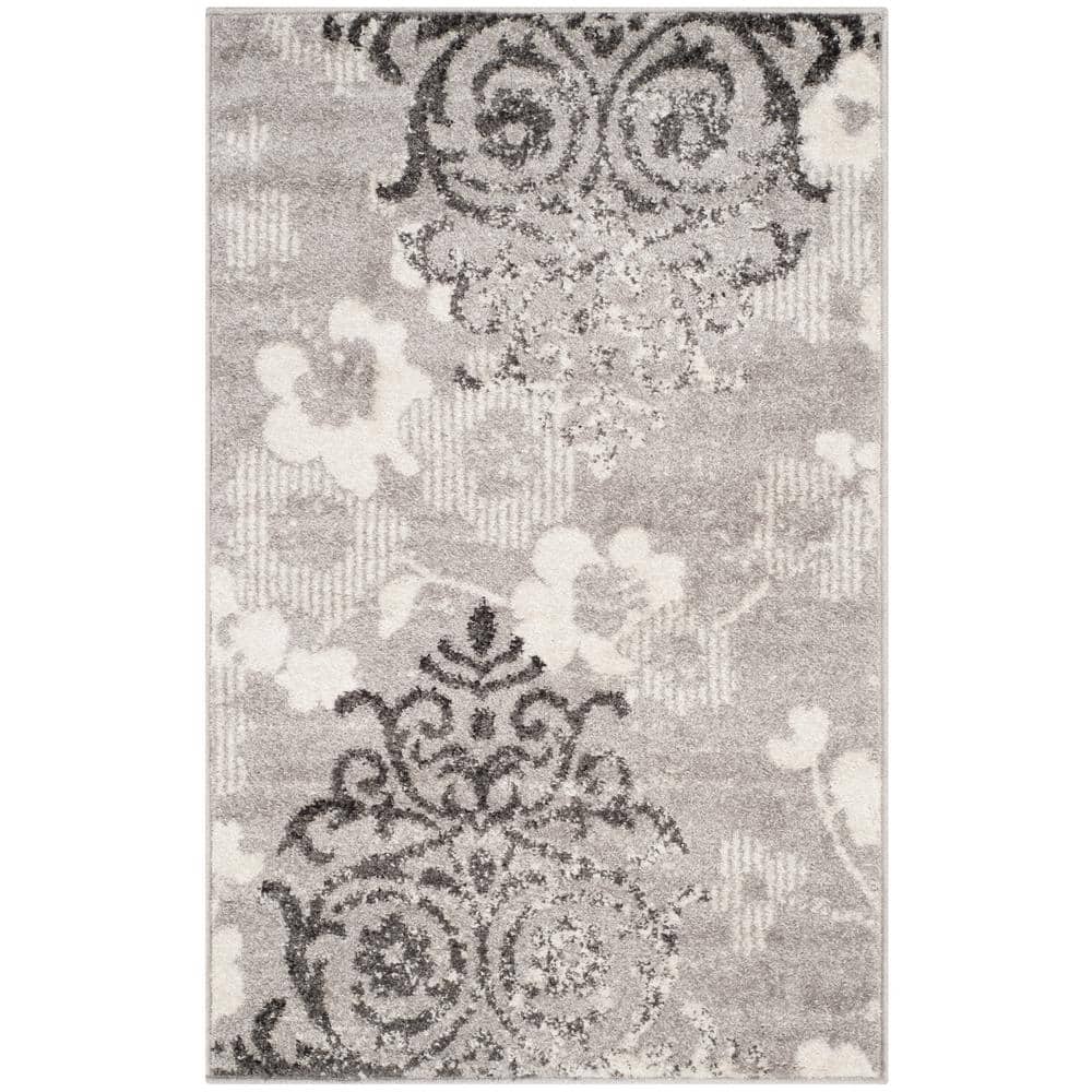 SAFAVIEH Adirondack Silver/Ivory Doormat 3 ft. x 4 ft. Floral Area Rug ...