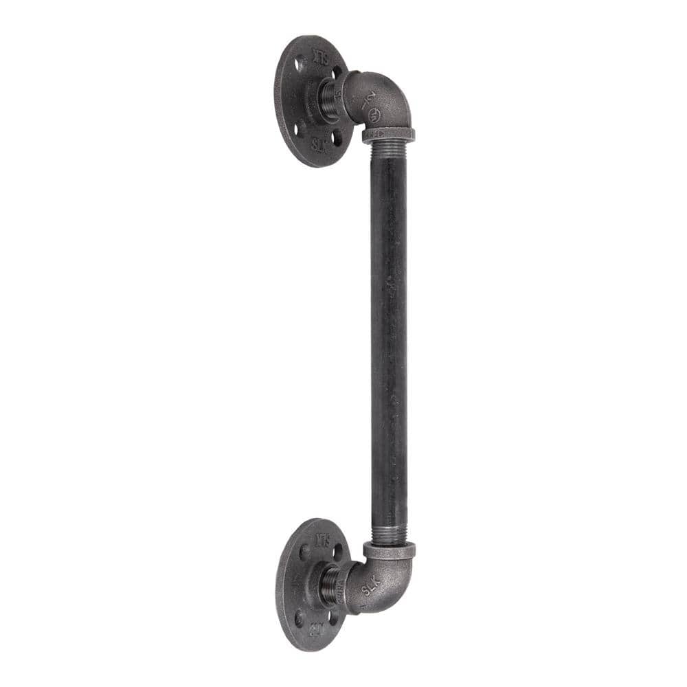 PIPE DECOR 1/2 in. x 14.5 in. L Black Pipe Barn Door Handle Kit 365 ...