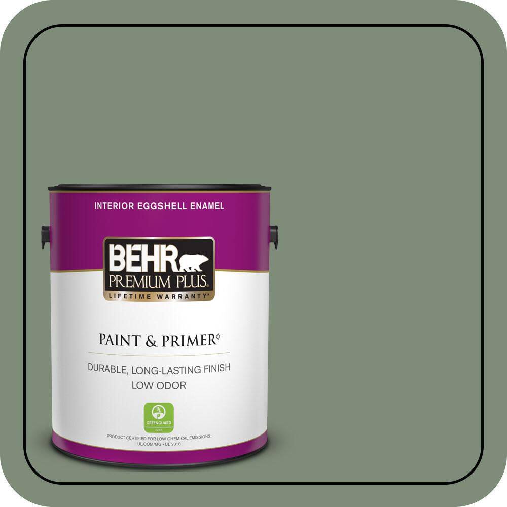 BEHR PREMIUM PLUS 1 gal. #450F-5 Amazon Moss Eggshell Enamel Low Odor ...