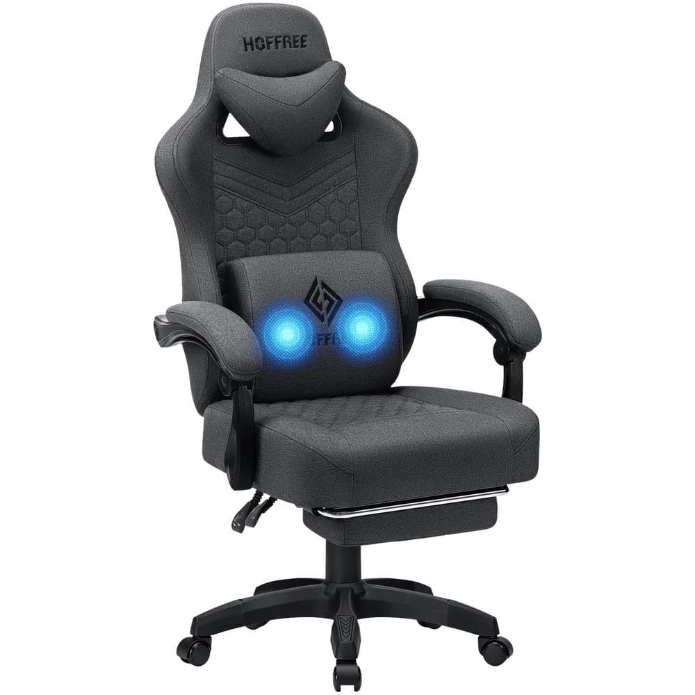 Hoffree Fabric Reclining Ergonomic Gaming Chair in Grey with Vibration ...