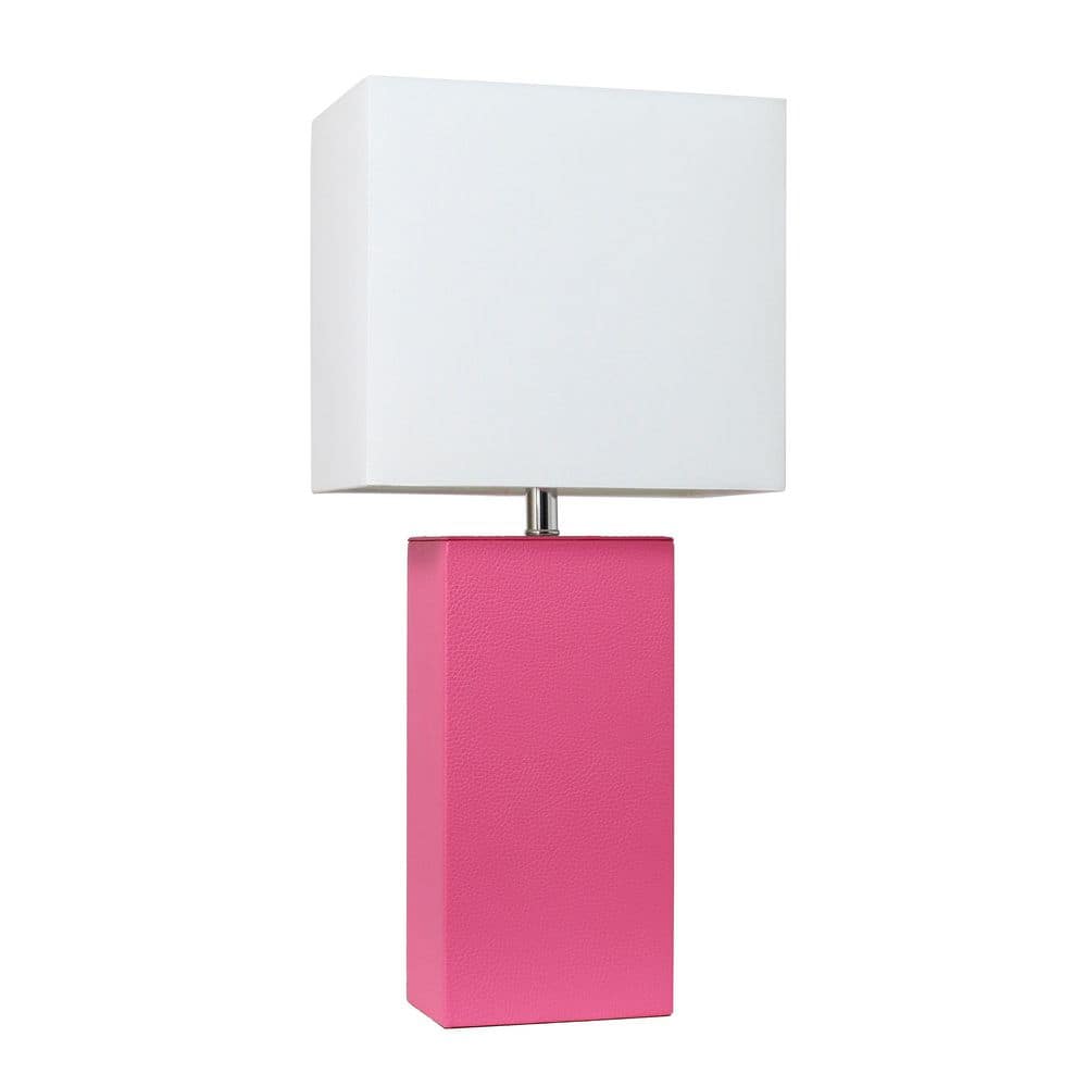 Lalia Home 21 in. Hot Pink Lexington Leather Base Table Lamp with White ...