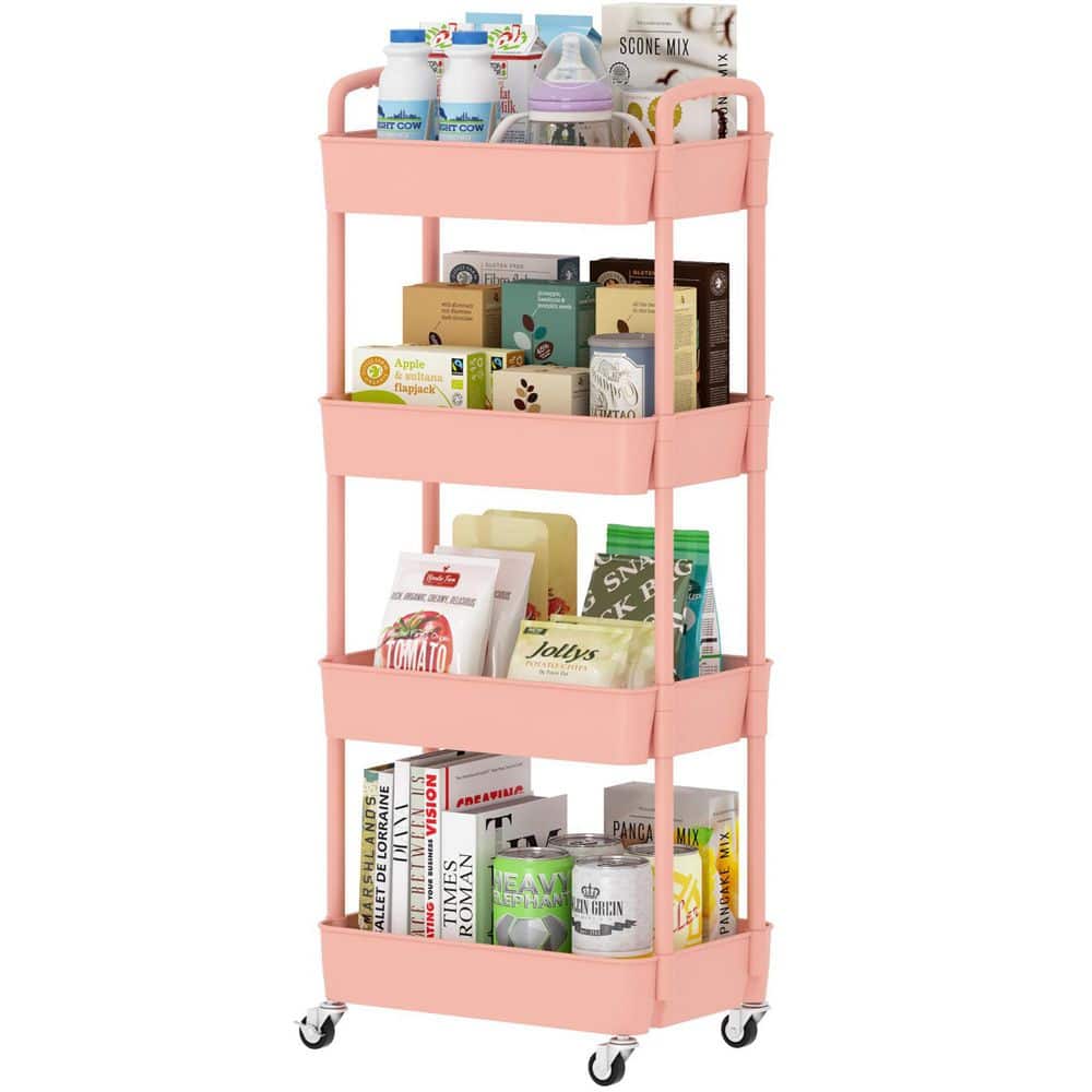 4-Tier Plastic -Wheeled Storage Utility Cart in Pink ZCart009 - The ...