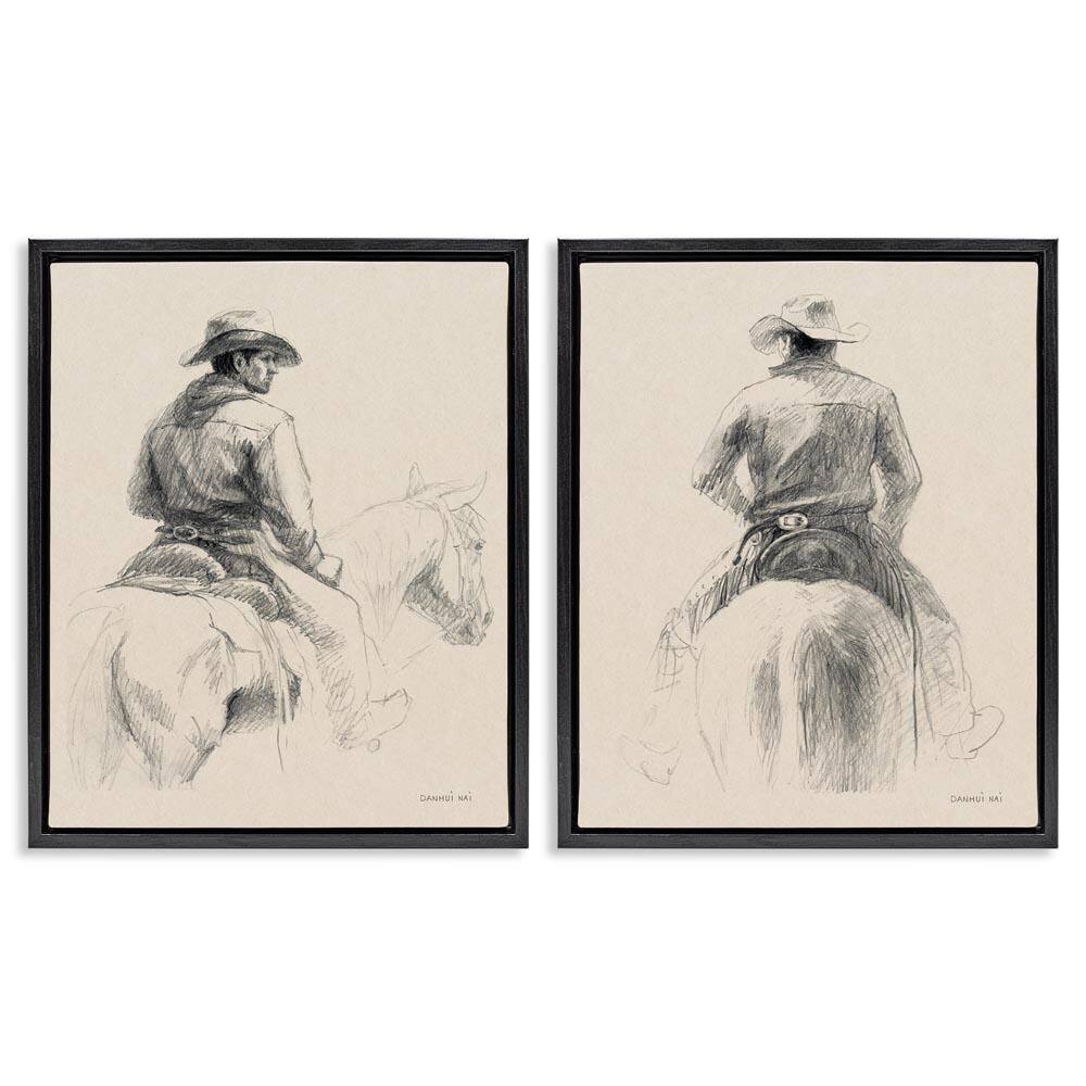 Stupell Industries Sketched Cowboy on Range by Danhui Nai 2-Pieces Black Floater Frame People ...