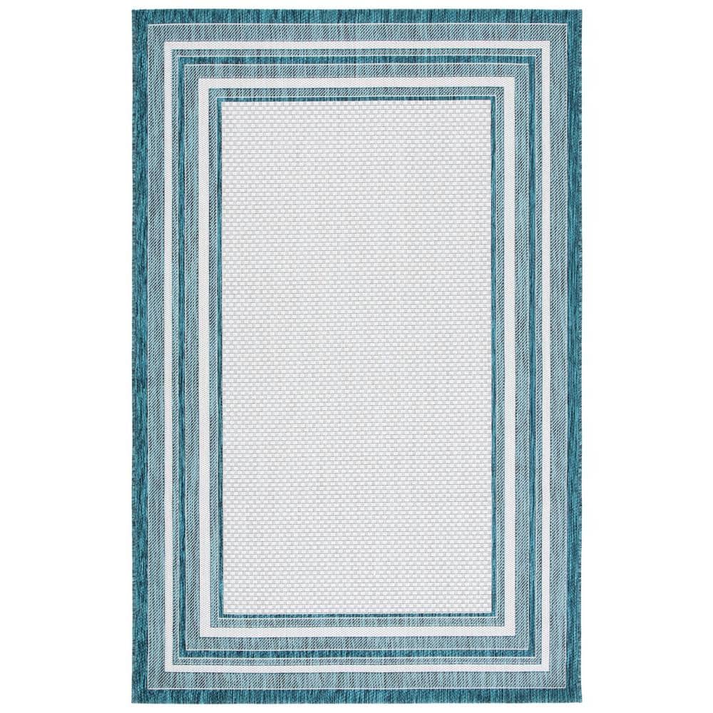 SAFAVIEH Courtyard Ivory/Teal 9 ft. x 12 ft. Solid Striped Indoor ...