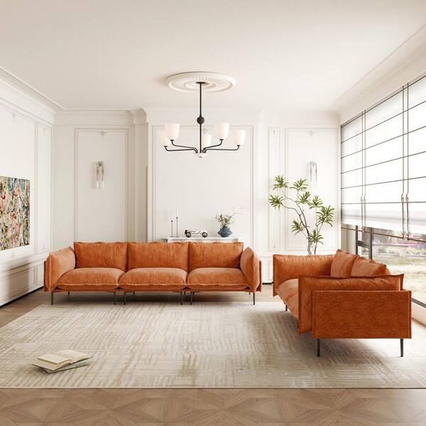 Magic Home Living Room Set 111 in. 5-Seater Tapered Arm Velvet Modular ...