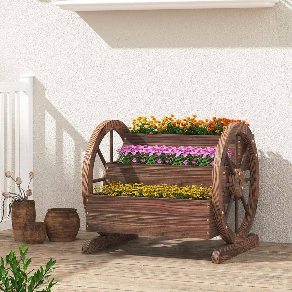 Sizzim 3-Tier Wooden Wagon Planter Box, Decorative Wood Planters with ...