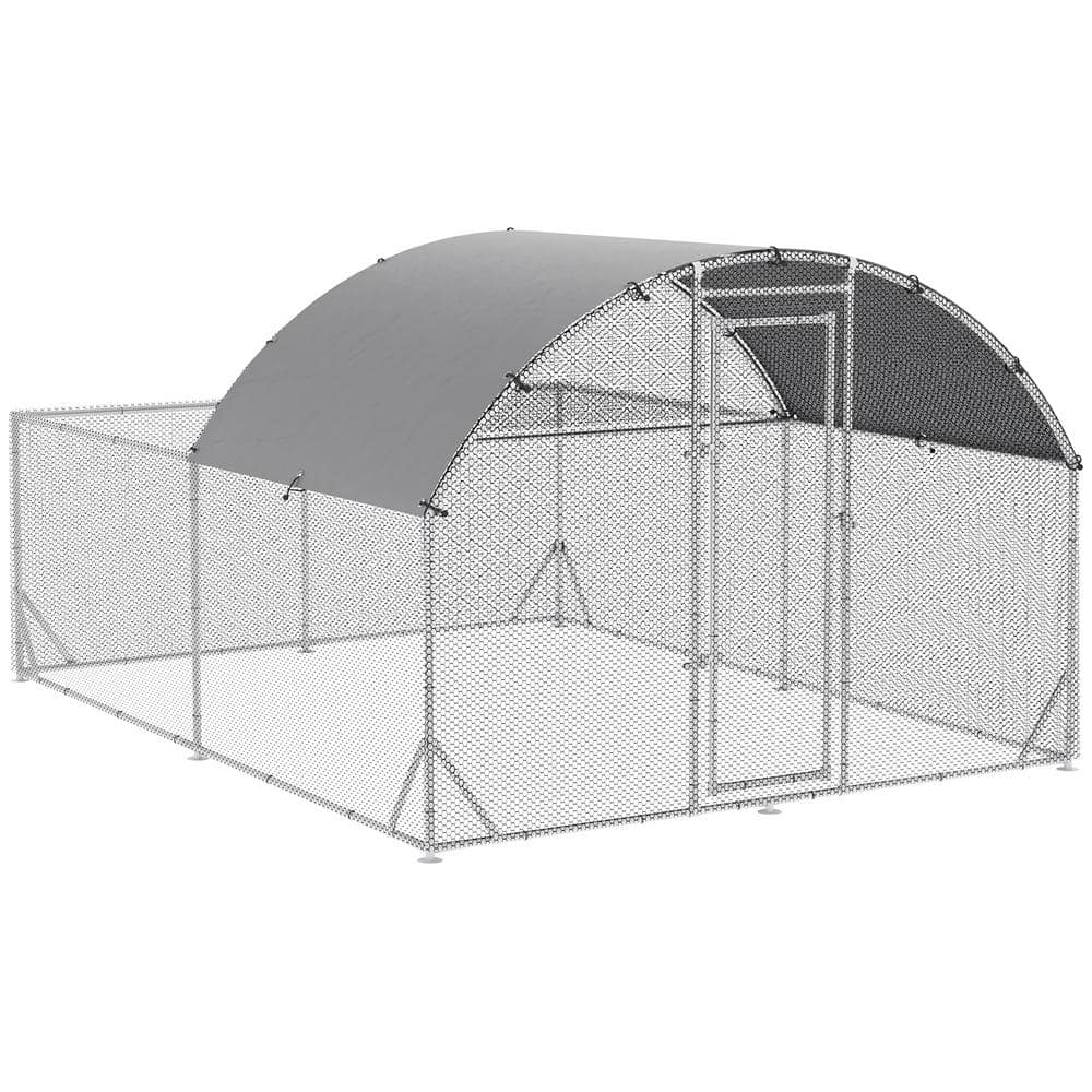 PawHut 12.5 ft. Large Metal Chicken Coop Walk-In Chicken Run Hen House ...