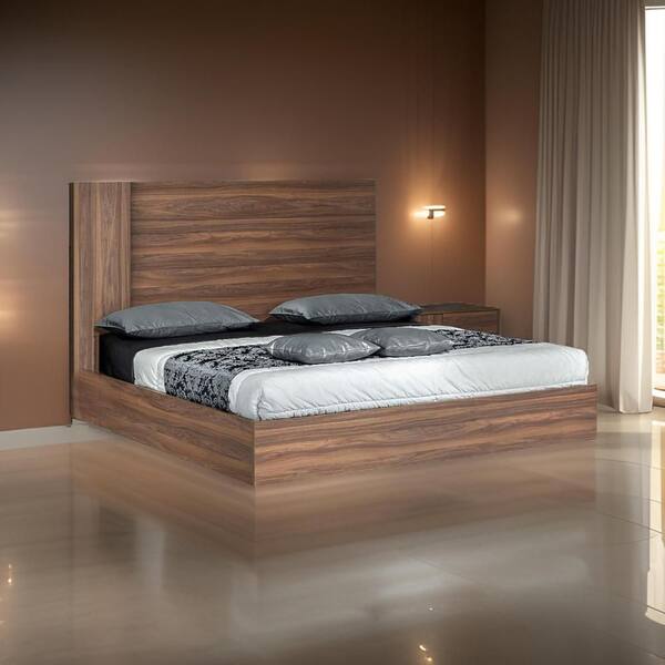 Benjara Noe Brown Wood Frame King Panel Bed with Tall Panel Headboard ...