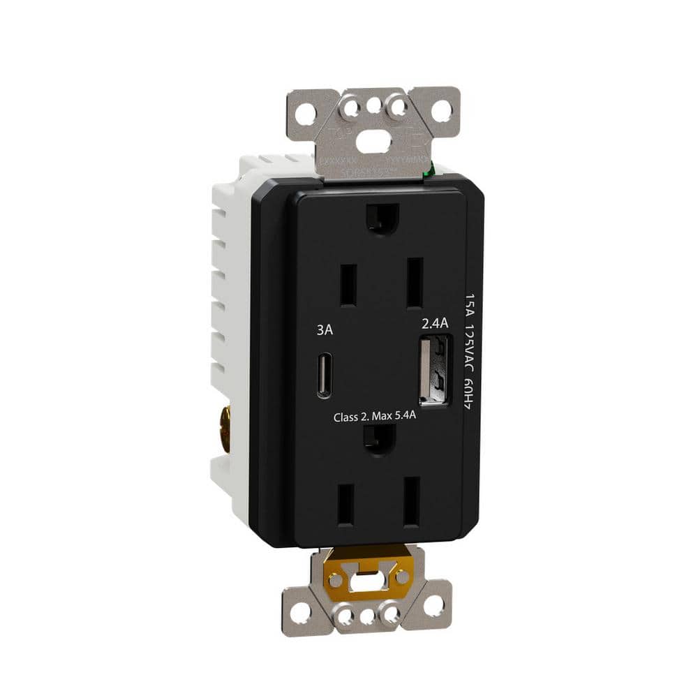 Square D X Series 15 Amp 125-Volt Tamper Resistant Indoor USB A/C 5.4 ...
