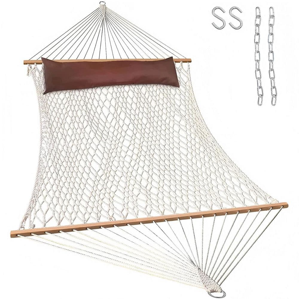 AURA OUTDOOR 13 ft. Double Rope Hammocks, Traditional Hand Woven Cotton ...
