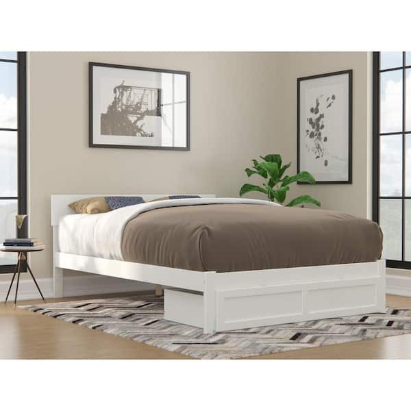 AFI Boston White Queen Solid Wood Storage Platform Bed with Foot Drawer AG8112442
