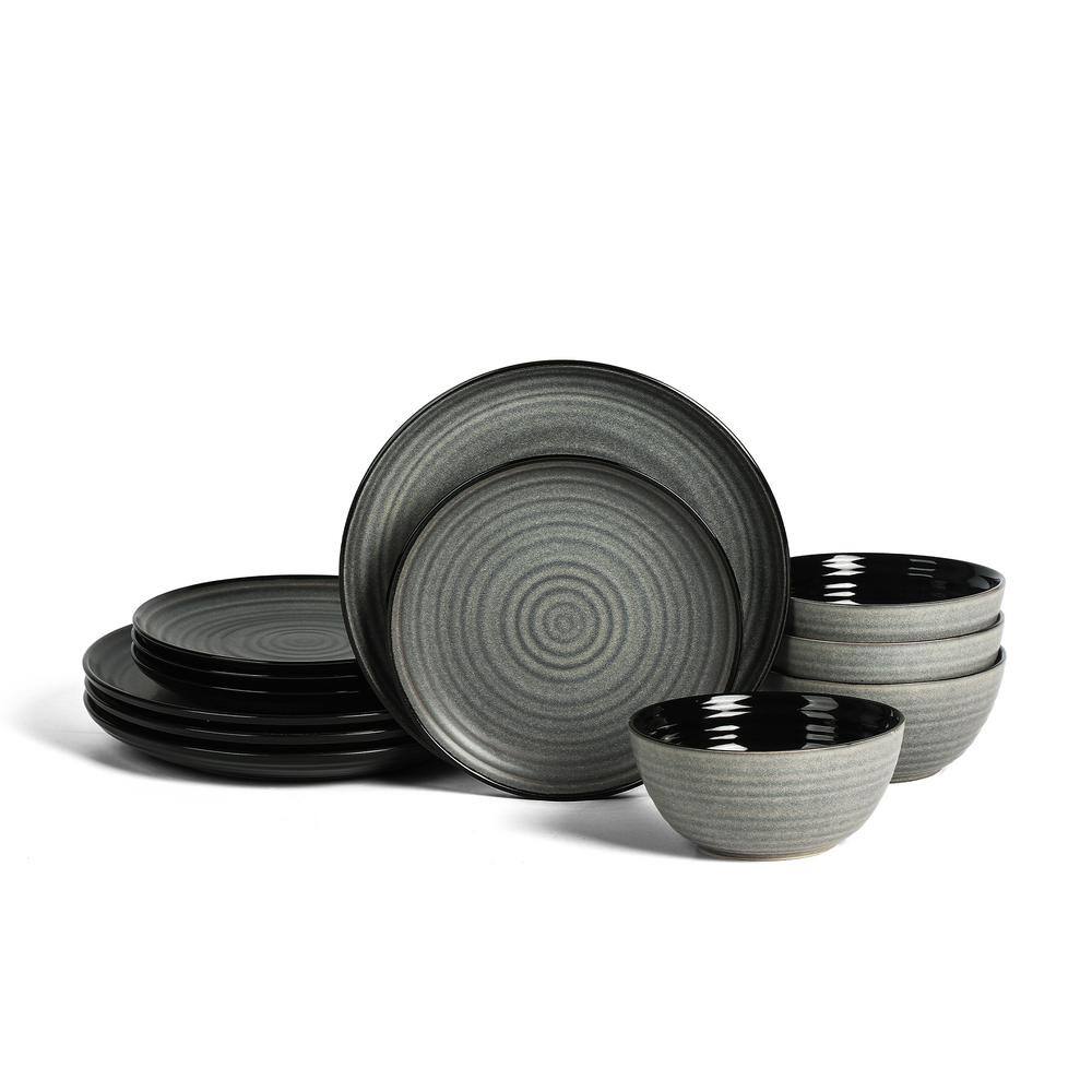STONE LAIN Dua 12-Piece Black Stoneware Full Set (Service for 4 ...
