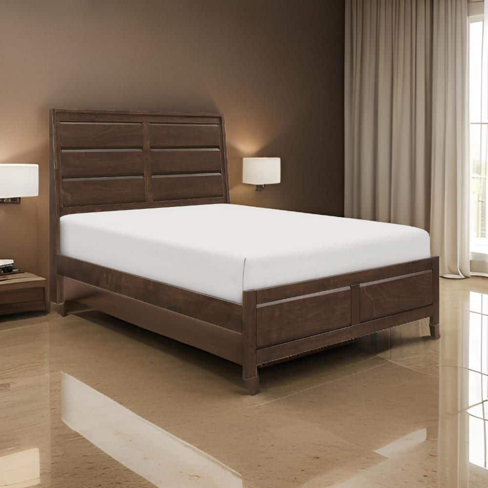 Benjara Rawn Brown Wood Frame Queen Panel Bed with Beveled Panel ...