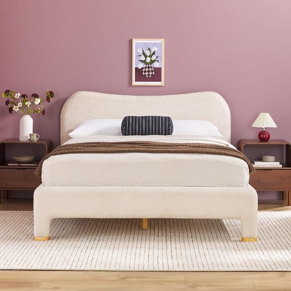 Walker Edison Furniture Company Chantelle White Ivory Boucle MDF Frame ...