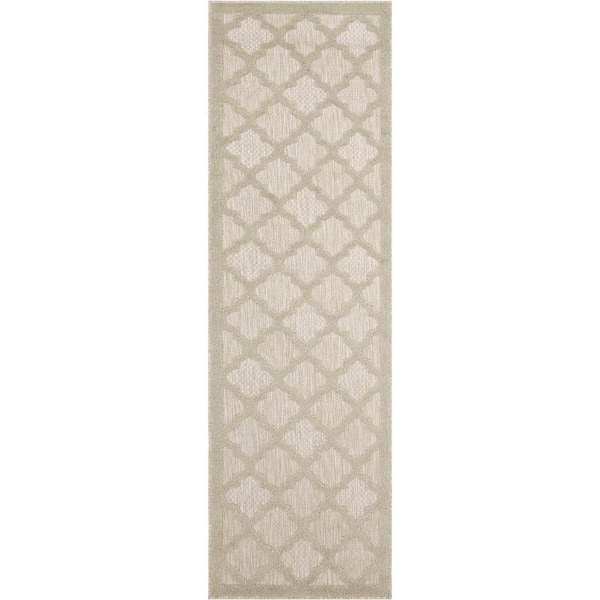 Nourison Easy Care Cream 2 ft. x 6 ft. Trellis Contemporary Runner Area ...