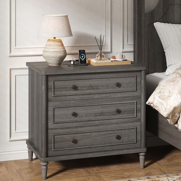 Bestier Charcoal Stained Ash Grey 30 in. W Traditional 3-Drawer ...