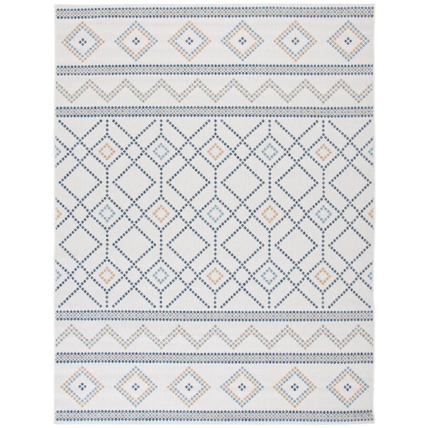 SAFAVIEH Courtyard Ivory/Navy Yellow 8 ft. x 10 ft. Geometric Modern ...