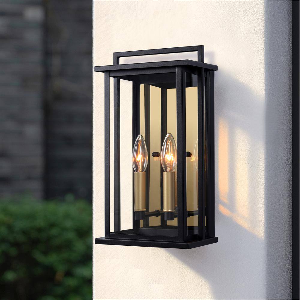 LamQee 2-Light Black Dusk to Dawn Outdoor Wall Lantern Sconce with ...