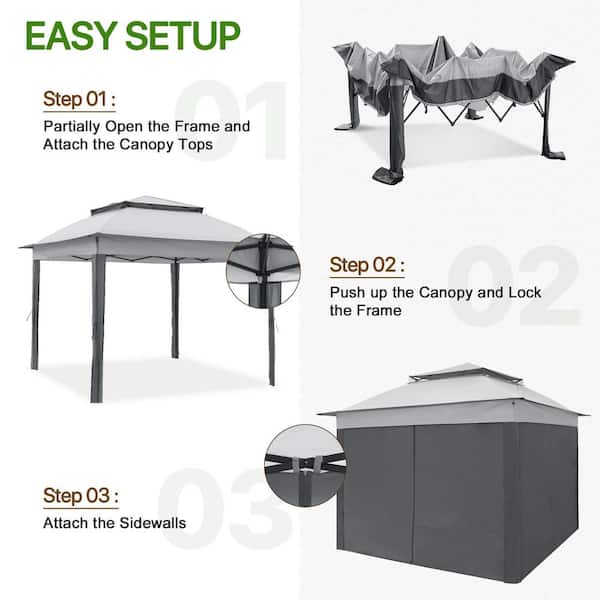 COOS BAY 11 ft. x 11 ft. Gray Portable Pop up 2-Tier Gazebo COOS BAY 11 ft. x 11 ft. Gray Portable Pop up 2-Tier Gazebo