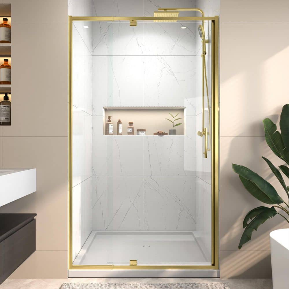 Xspracer Victoria 38 in. - 42 in. W x 71 in. H Pivot Framed Shower Door in Brushed Gold Finish ...