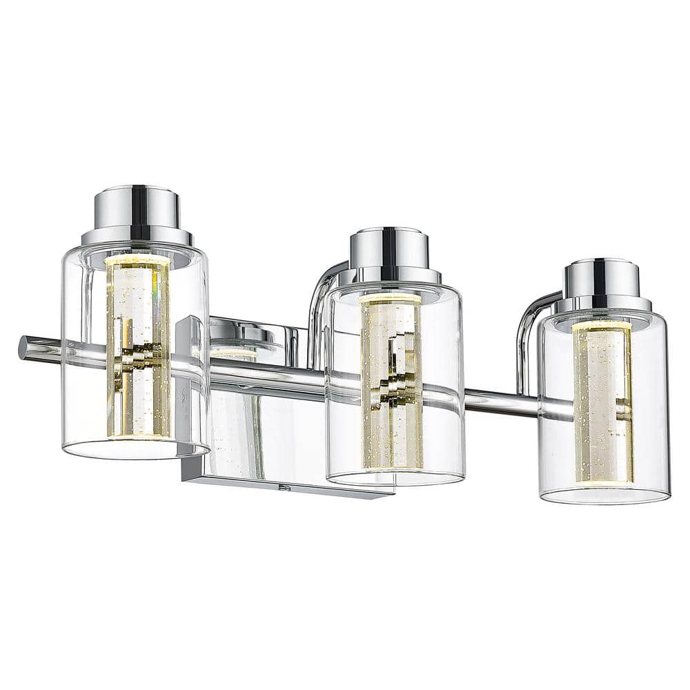 JAZAVA 18 in. 3-Light 3CCT Chrome LED Bathroom Vanity Light Over Mirror ...