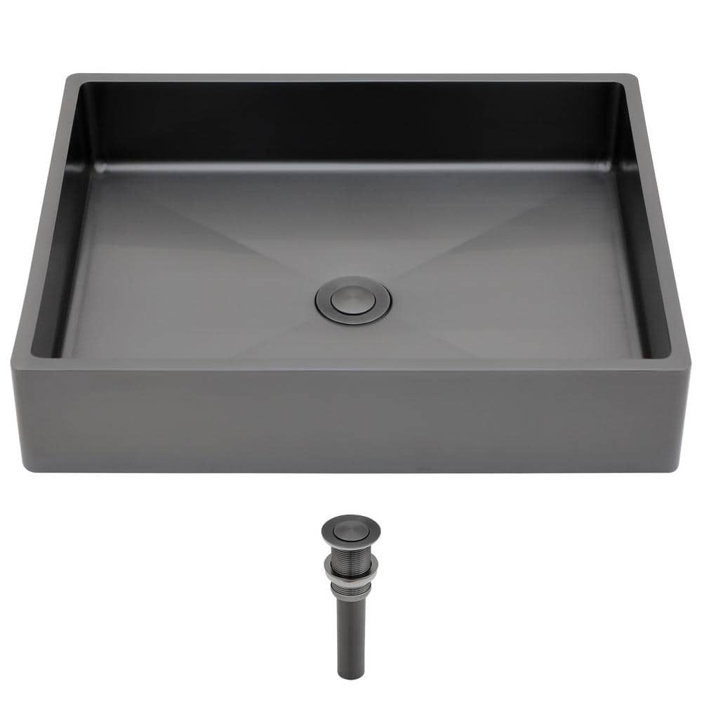 Logmey 19 in. Black T304 Stainless Steel Rectangular Bathroom Vessel ...