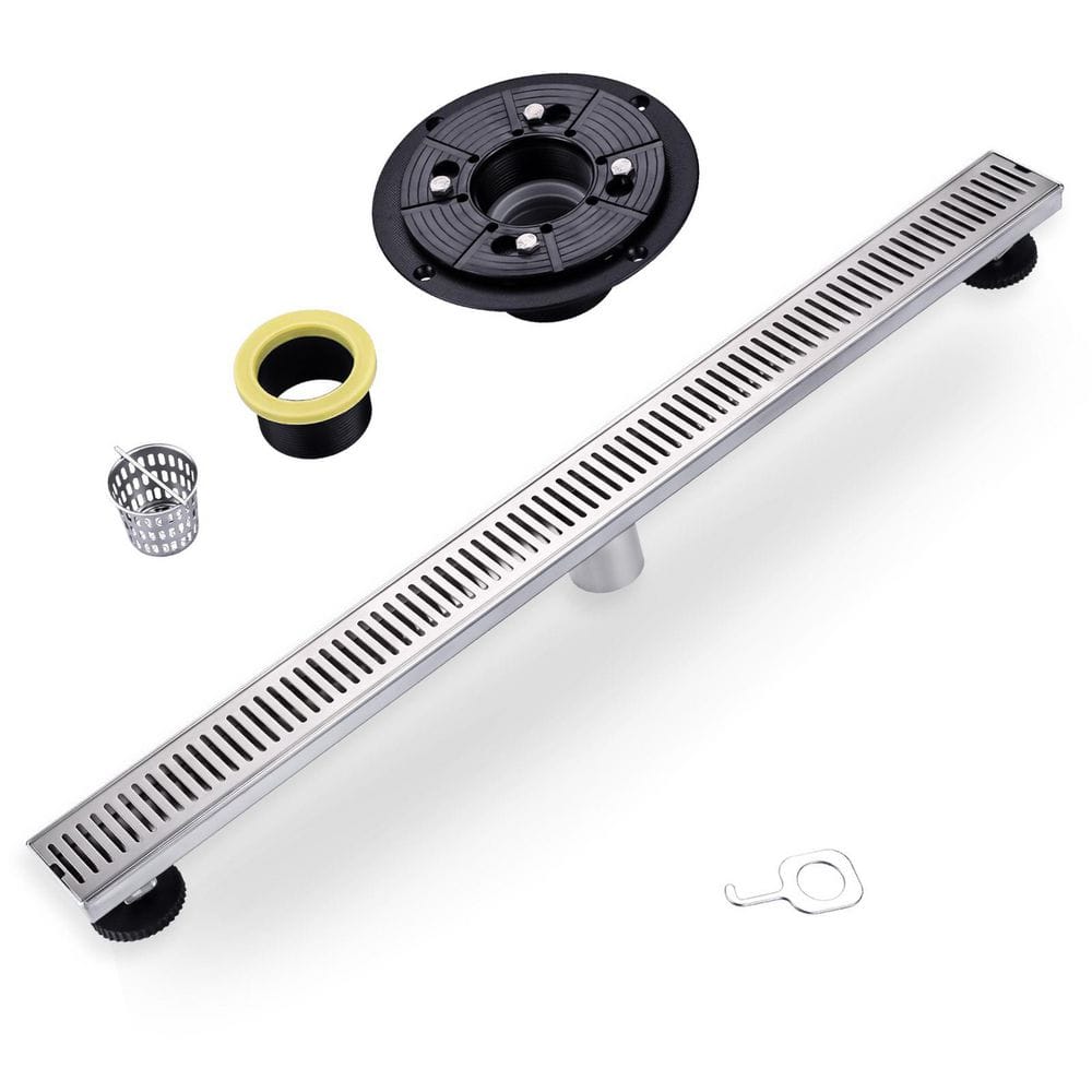 VEVETTA 32 in. Stainless Steel Linear Shower Drain with Slot Pattern ...