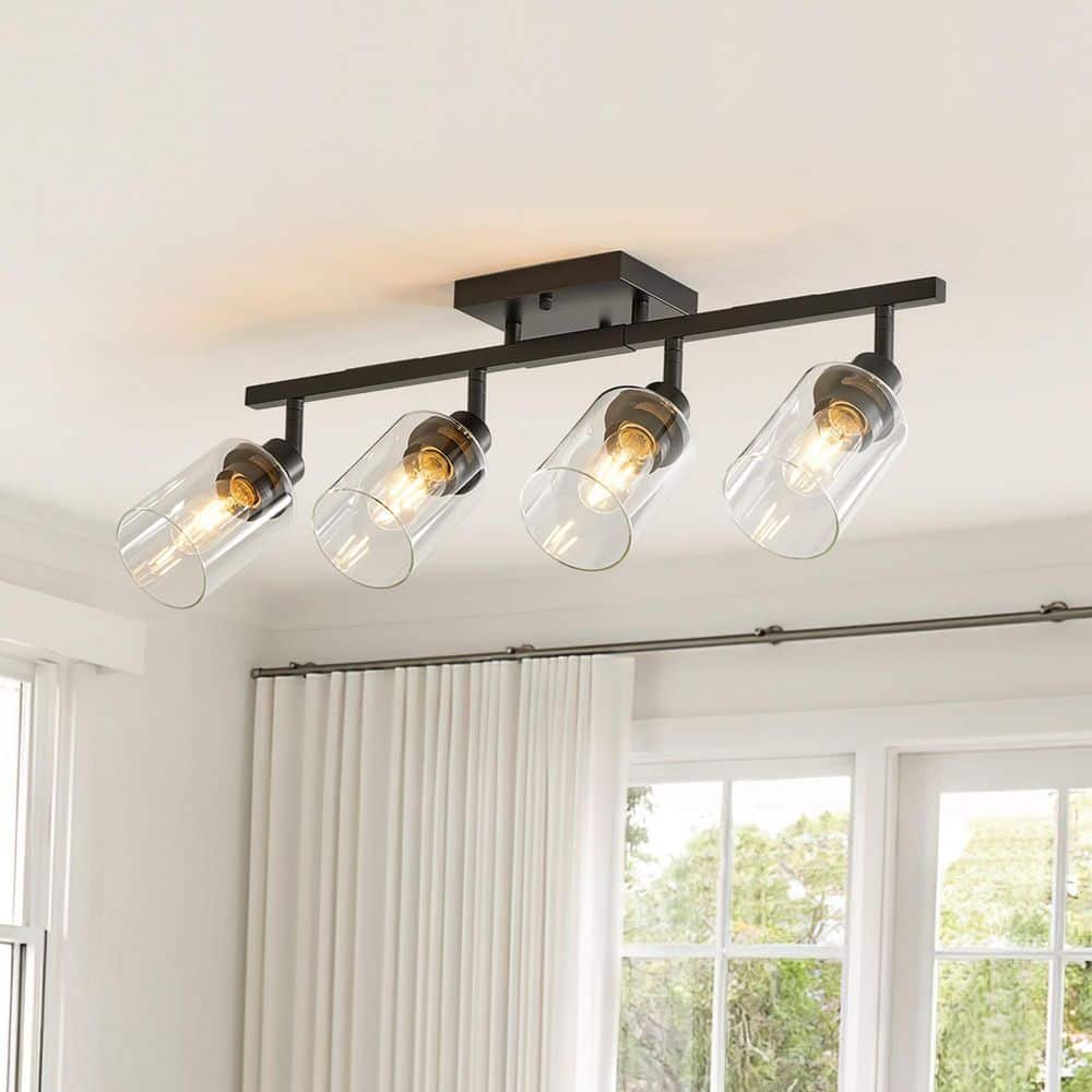 Lasaideal 2 ft. 4-Light Hardwired Black Track Lighting Kit with Clear ...