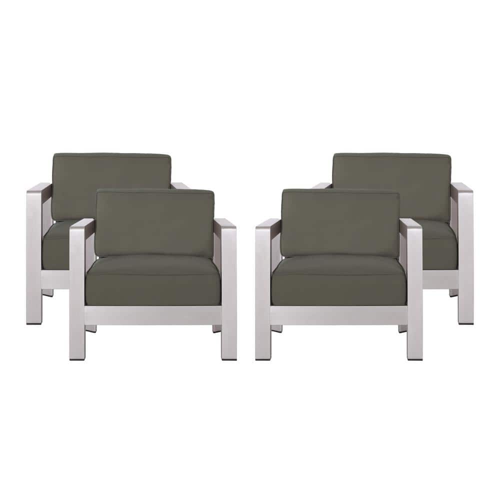 Noble House Aviara Silver Arm Aluminum Outdoor Patio Club Lounge Chairs ...