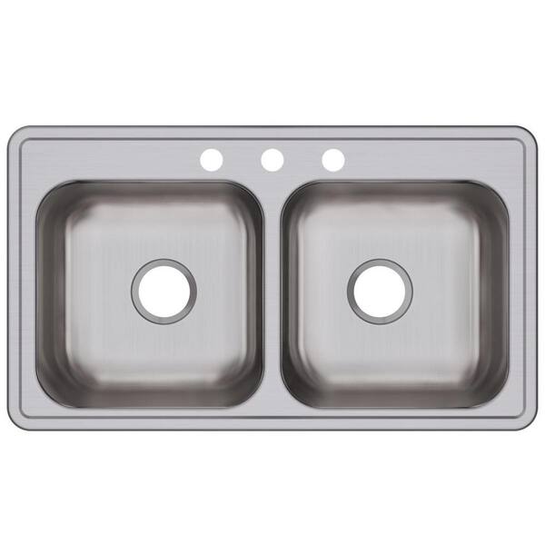 Elkay Dayton Drop-In Stainless Steel 33 in. 3-Hole Double Bowl Kitchen ...
