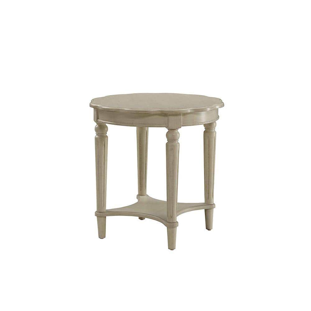 Benjara 24 in. H Cream Wooden End Table with Scalloped Round Top and ...