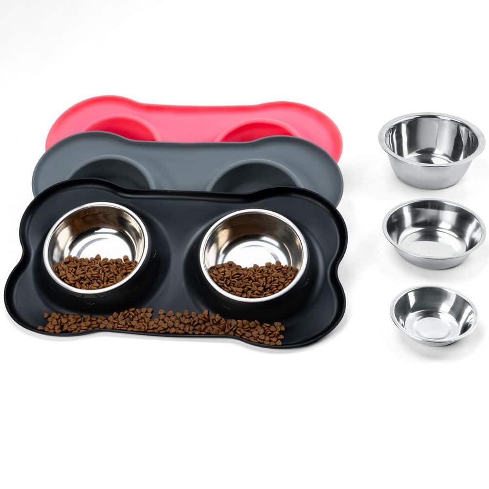 Extra Small Non-Spill Pet Feeding Set with Silicone Mat Black 2 ...