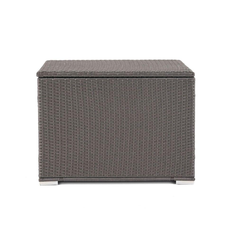 33.5 Gal. Grey Rattan Outdoor Storage Bench-Durable Iron Frame for ...