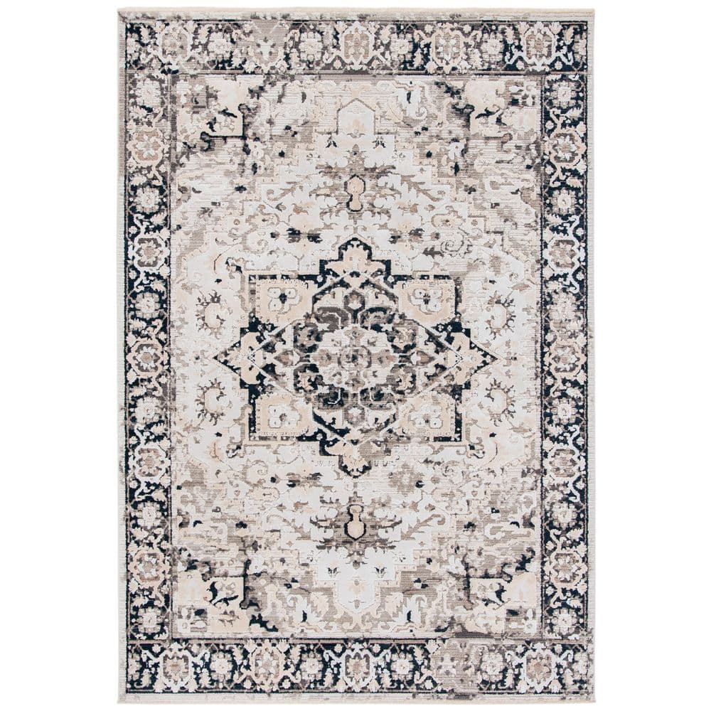 SAFAVIEH Mayflower 4 ft. x 6 ft. Beige/Gray Distressed Medallion Area ...