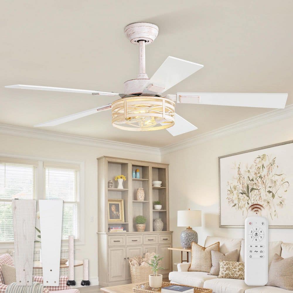 MOKSILED 48 in. Farmhouse Indoor Quiet Downrod Mount Rustic Caged ...